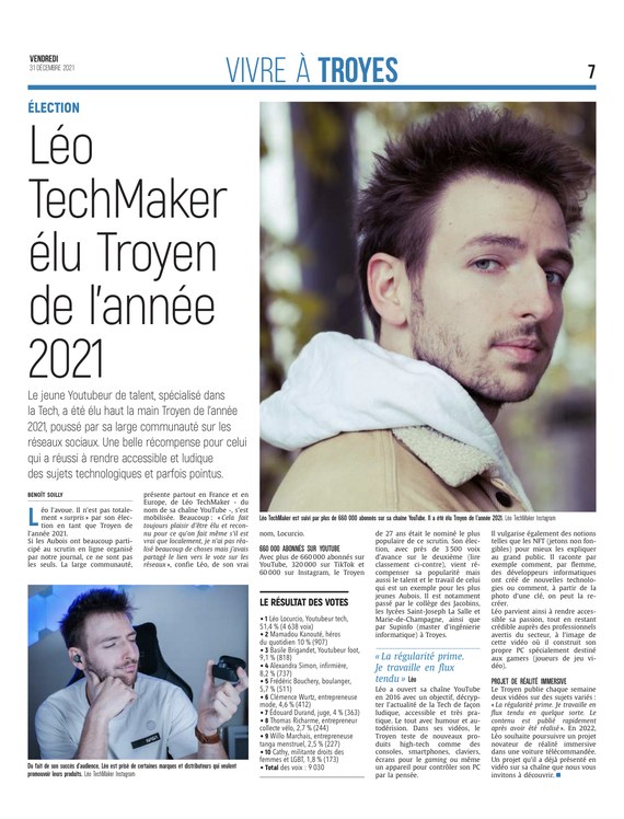 Léo TechMaker élu "Troyen de l'année 2021".